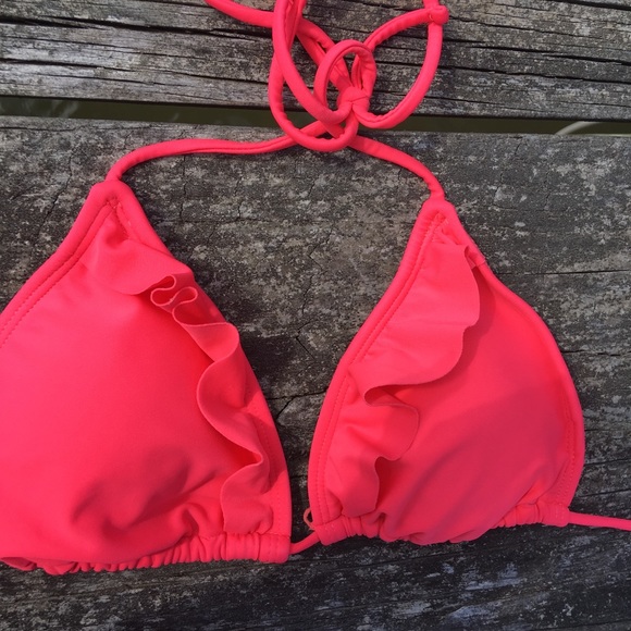 Op Swim Barbiecore Op Pink Bikini Top Halter Coral Ruffles Surf